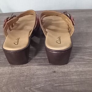 Clarks | Shoes | Clarks Red Strappy Open Toe Heeled Sandals Size 9m ...